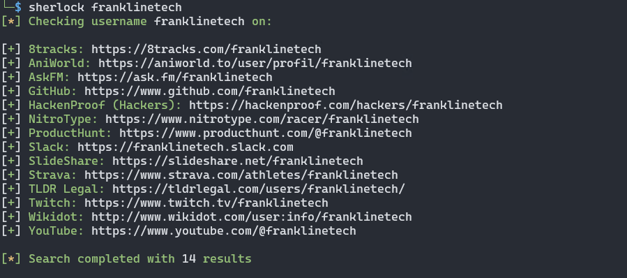 Finding Social Media Accounts with Sherlock Python Script